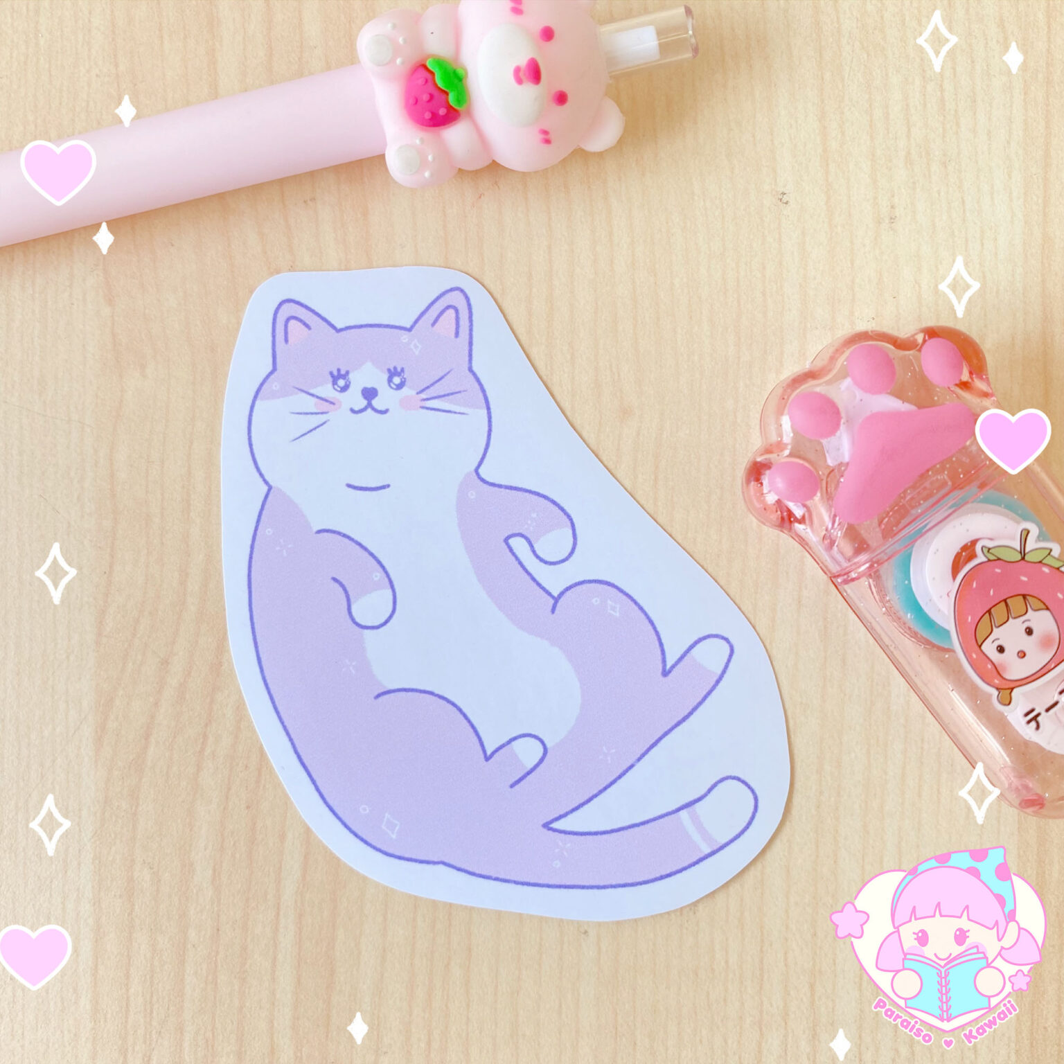 Sticker Individual Michi Acostado – Paraiso Kawaii